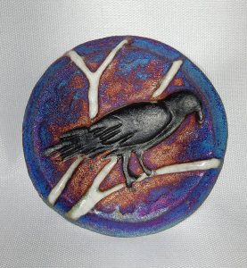Raven, Raku Pottery Medallion - Crow - Heaven & Nature Store